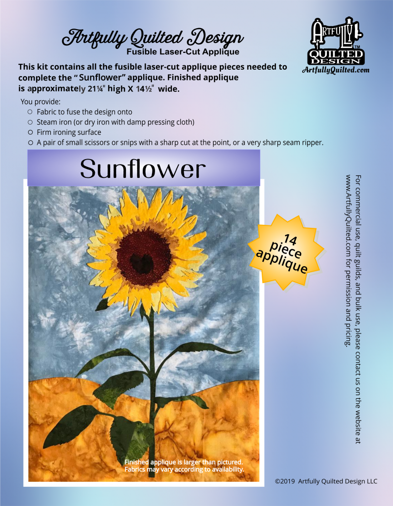 Laser Cut Iron On Fabric Sunflower Applique - Artfully Quilted Design®