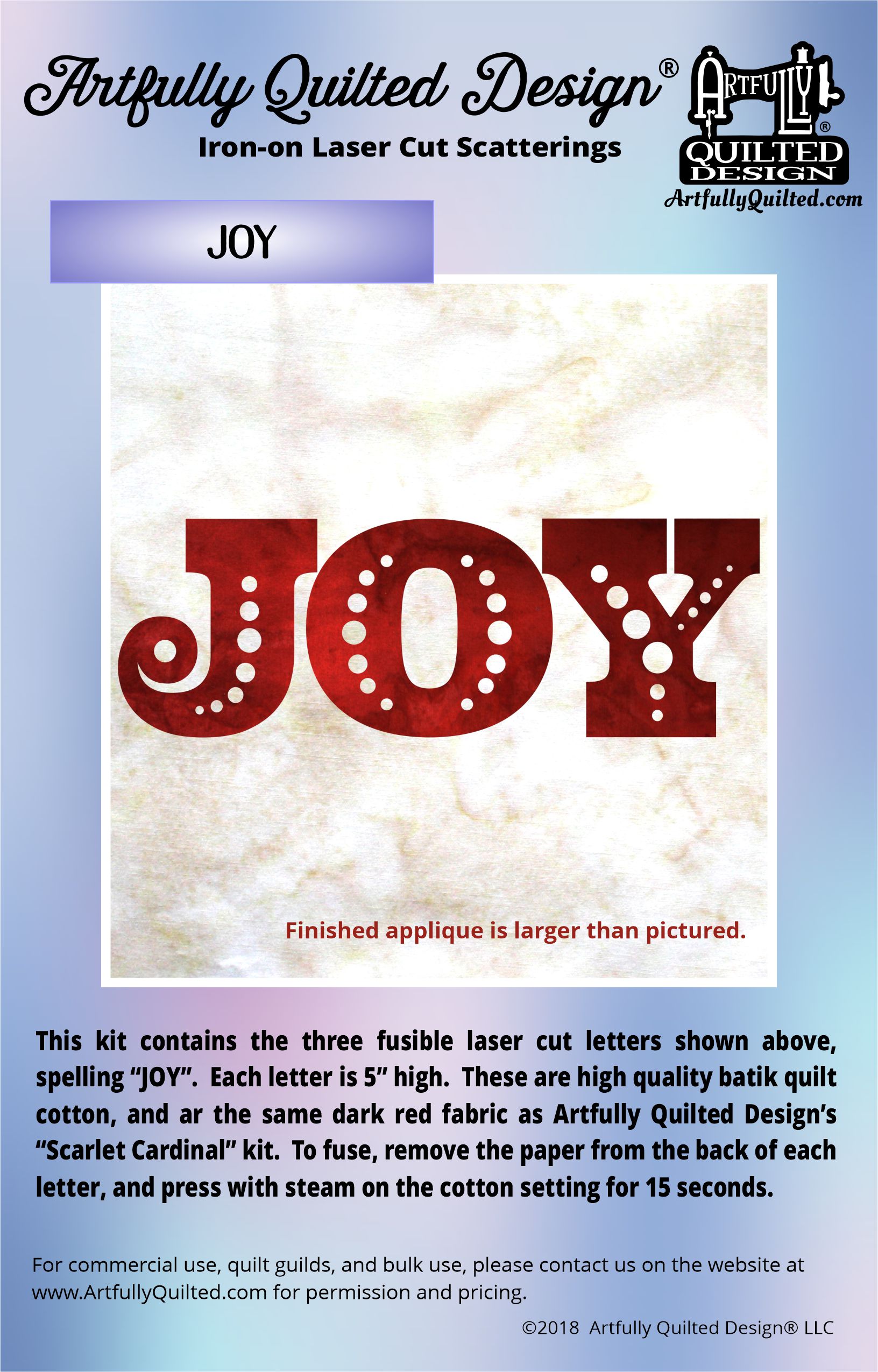 "JOY" Iron-On Laser-Cut Applique
